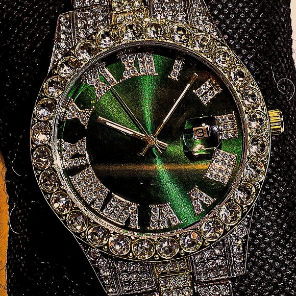 Accessories | Mens Silver And Gold Watch With Green Timepiece | Poshmark
